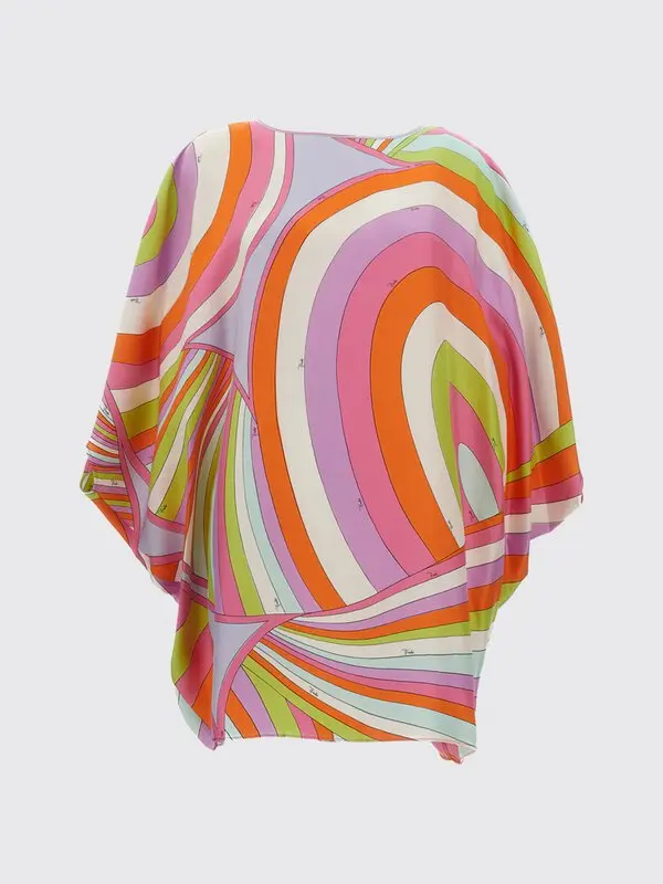 Emilio Pucci Mini Silk Kaftan With Abstract Print And Long Sleeves