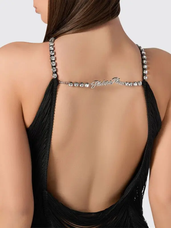 Philipp Plein Mini Dress With Fringes - Black