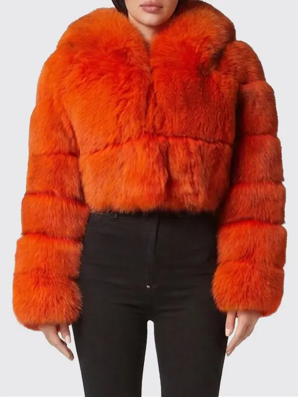 Philipp Plein Cropped Fox Fur Hooded Bomber Jacket - Orange
