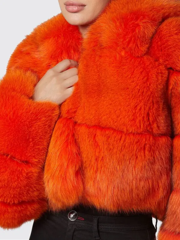 Philipp Plein Cropped Fox Fur Hooded Bomber Jacket - Orange