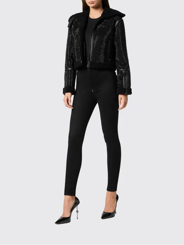 Philipp Plein Sheepskin Coat With All Over Crystals