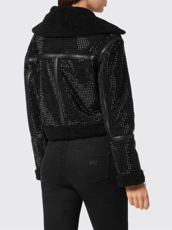 Philipp Plein Sheepskin Coat With All Over Crystals
