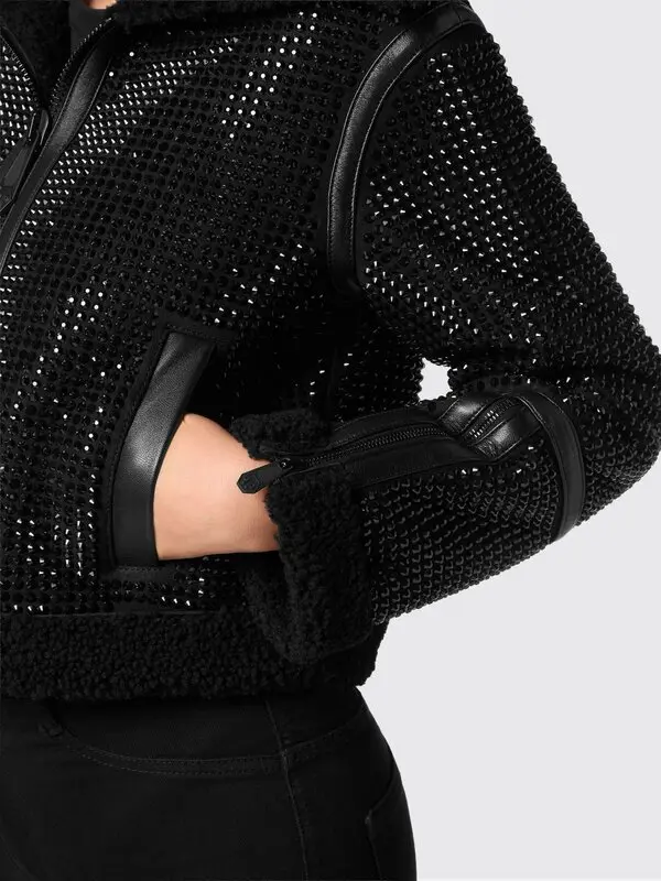 Philipp Plein Sheepskin Coat With All Over Crystals