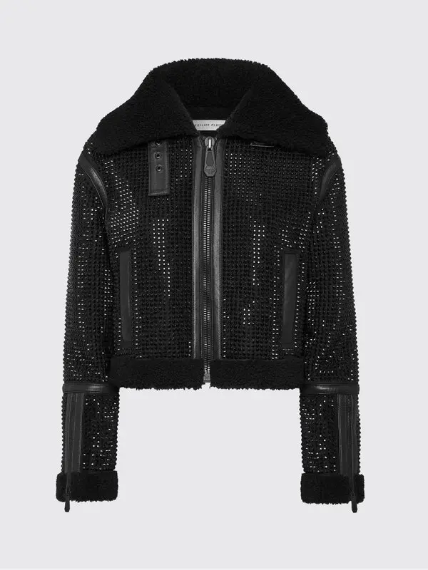 Philipp Plein Sheepskin Coat With All Over Crystals