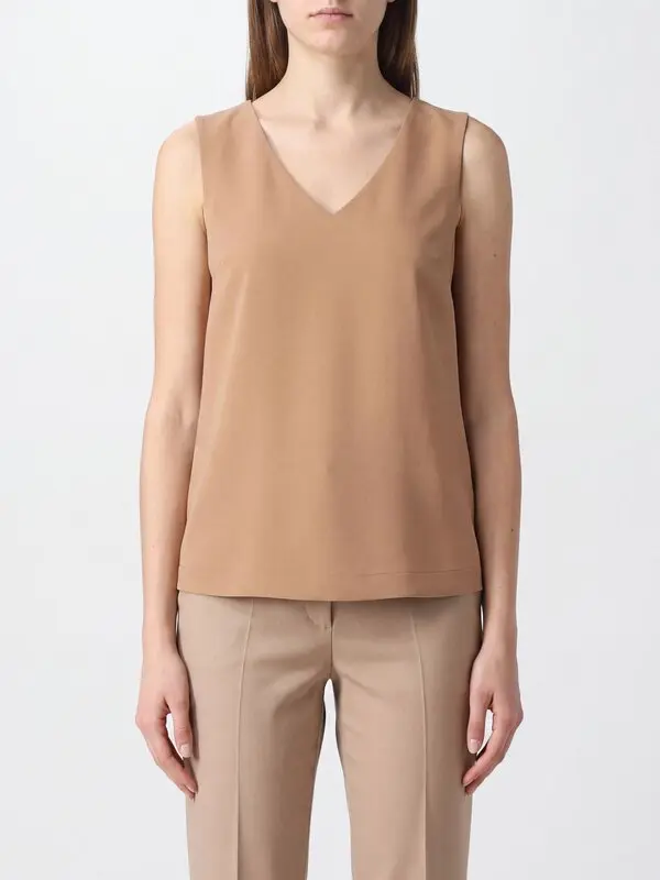 Herno Sleeveless V-neck Viscose Top - Camel