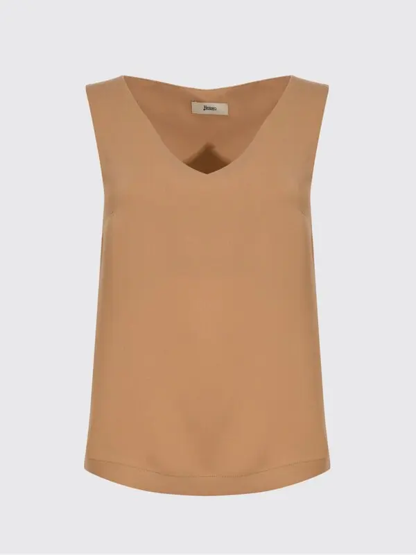 Herno Sleeveless V-neck Viscose Top - Camel