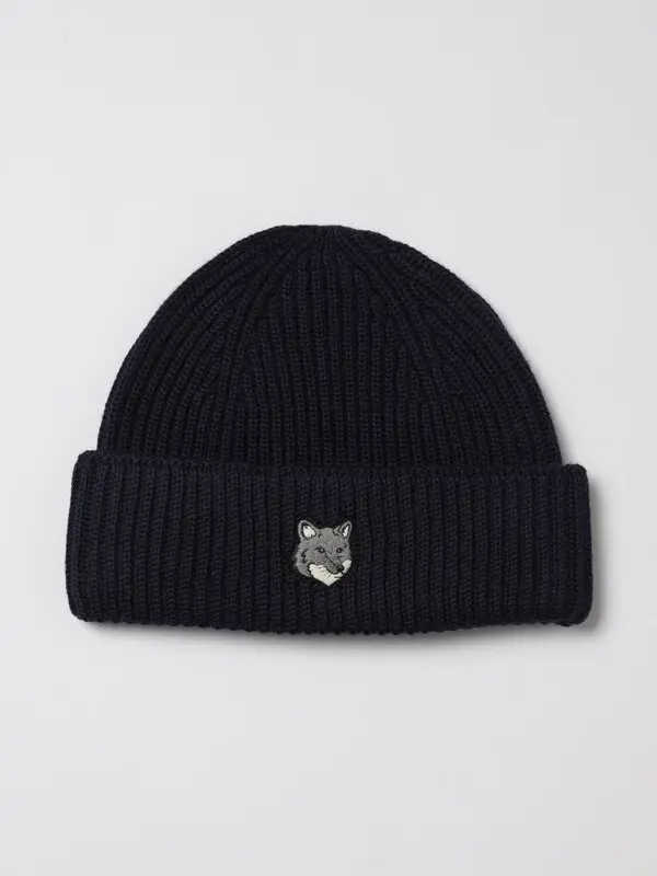 Maison Kitsuné Ribbed Beanie With Embroidered Fox Logo - Blue