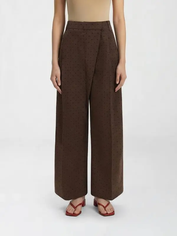 GANNI Wide Leg Trousers In Recycled Check And Polka Dot Fabric