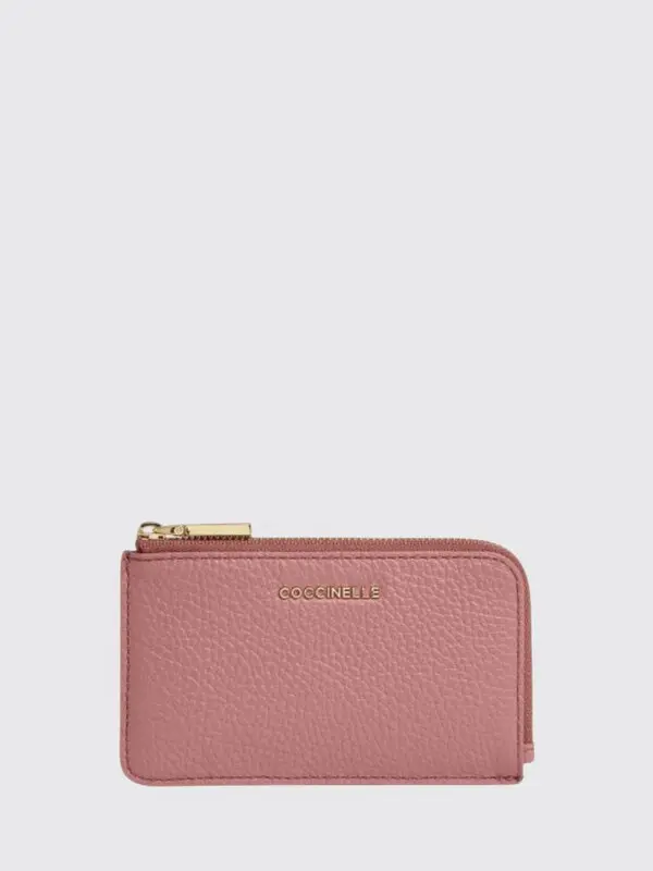 COCCINELLE Metallic Soft Grained Leather Card Holder With Zip Closure - Black