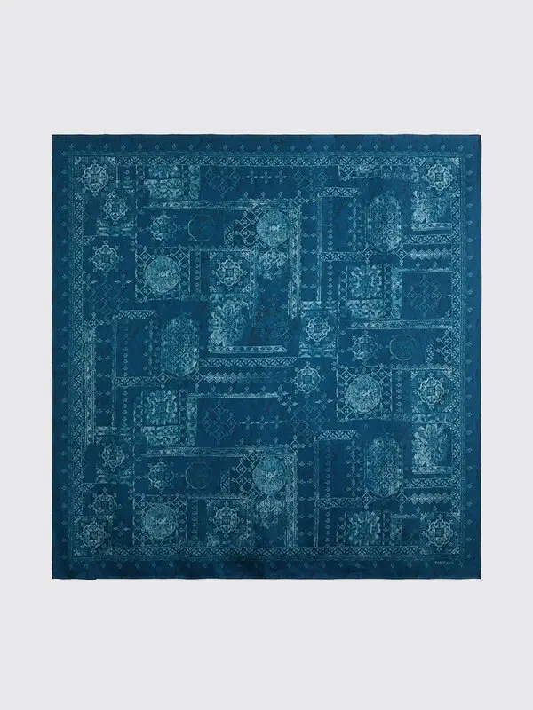 Momoni Nipponia Ethnic Print Silk Twill Square Scarf - Blue