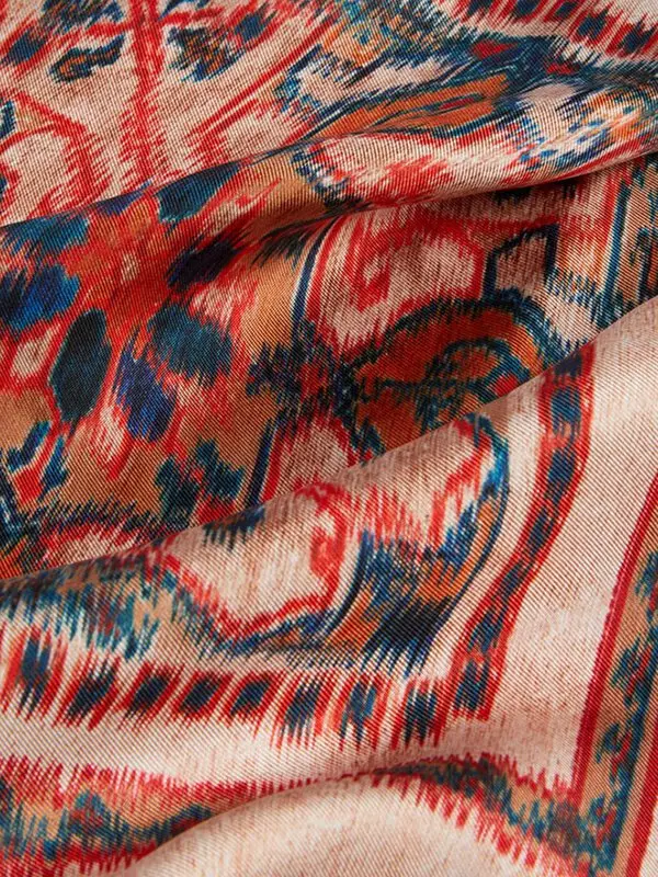 Momoni Nipponia Ethnic Print Silk Twill Square Scarf