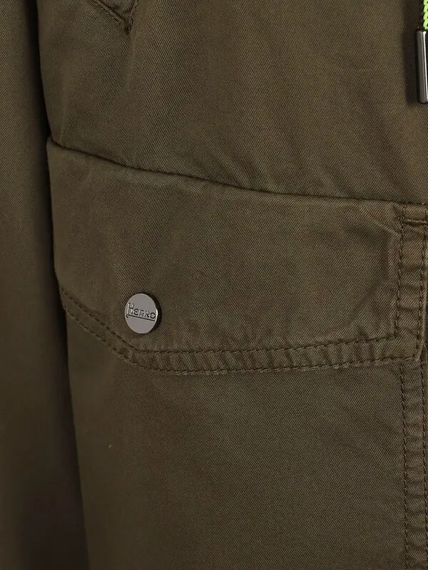 Herno Short Hooded Cotton Jacket With Patch Pockets