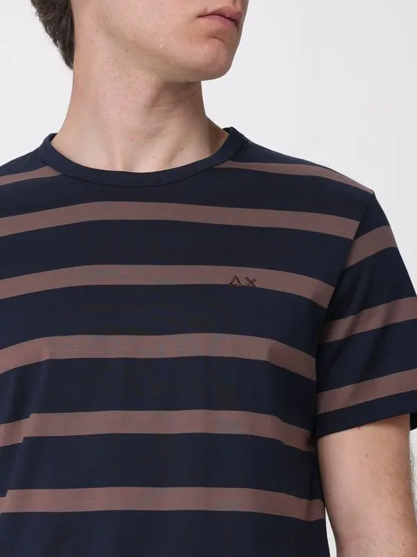 SUN 68 Striped Cotton T-shirt With Logo