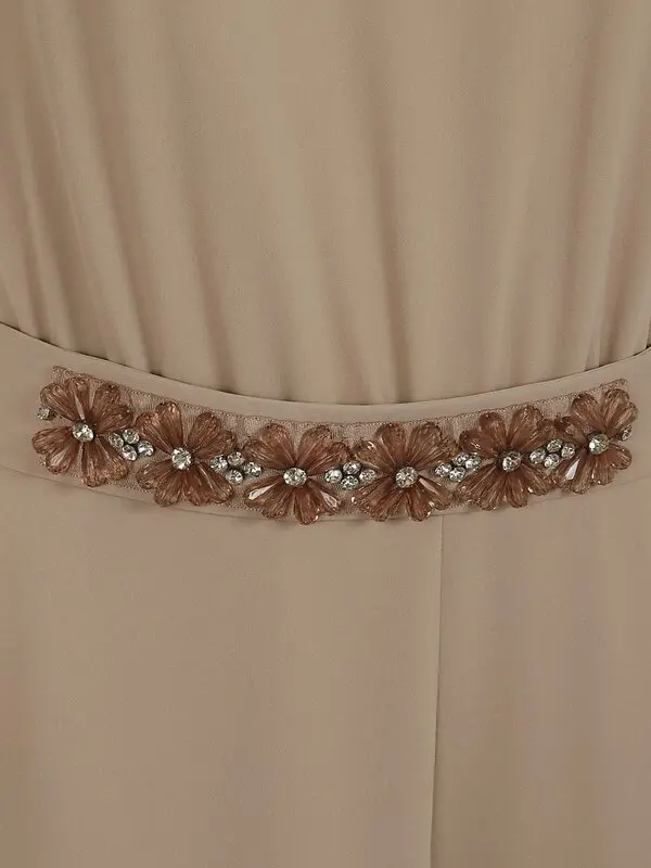 PAROSH Sleeveless Wide Leg Jumpsuit With Embellished Belt