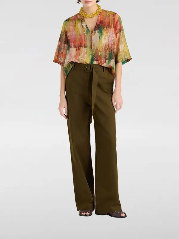 Momoni Abstract Print Silk V-neck Shirt