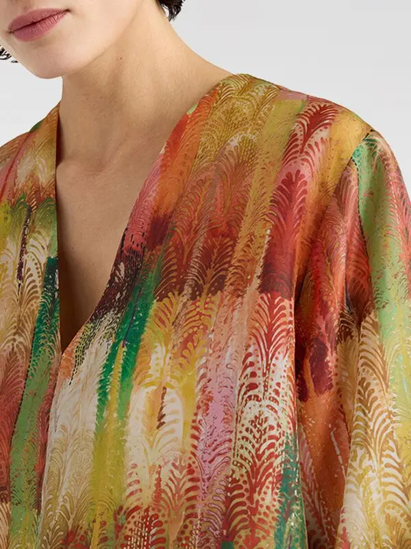 Momoni Abstract Print Silk V-neck Shirt
