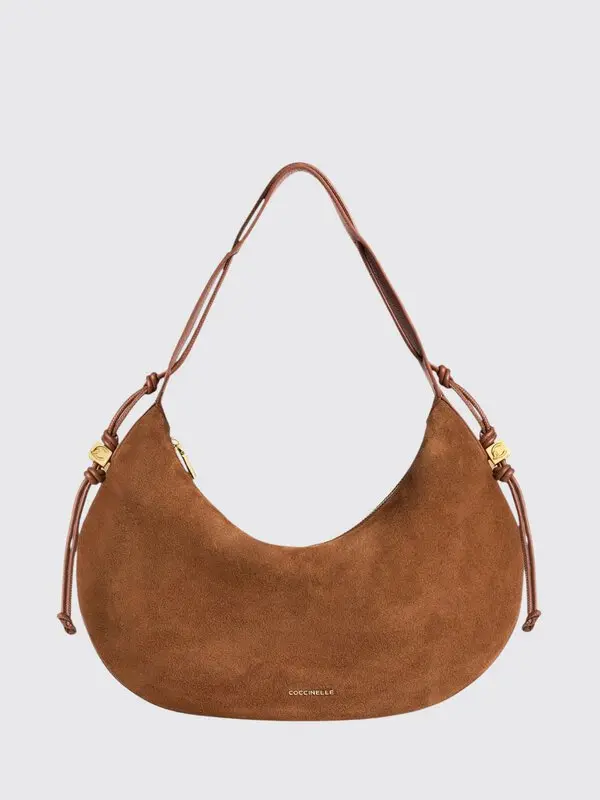 COCCINELLE Suede Shoulder Bag With Leather Trim - Camel