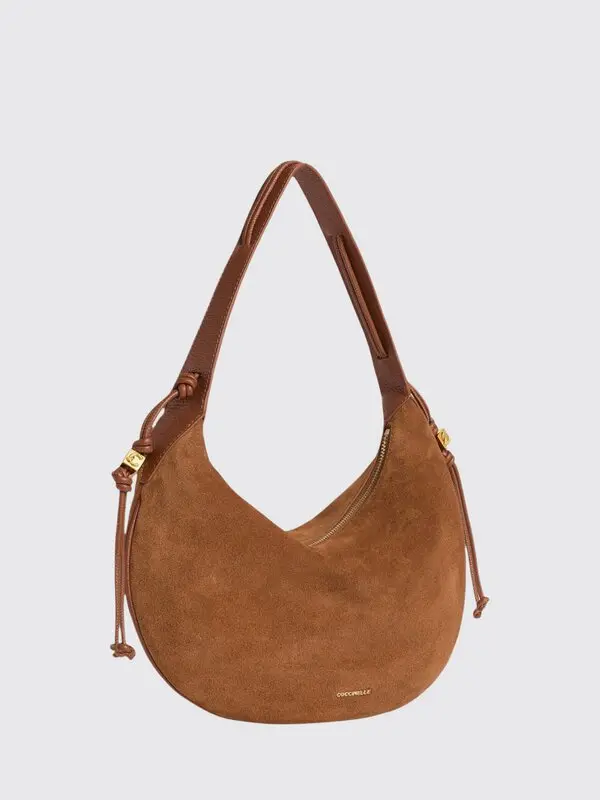 COCCINELLE Suede Shoulder Bag With Leather Trim - Camel