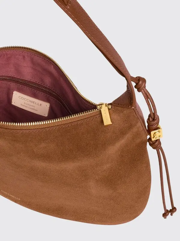 COCCINELLE Suede Shoulder Bag With Leather Trim - Camel
