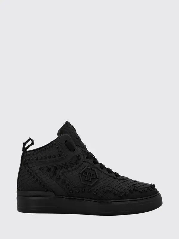 Philipp Plein Python Leather Sneakers With Star Studs - Black