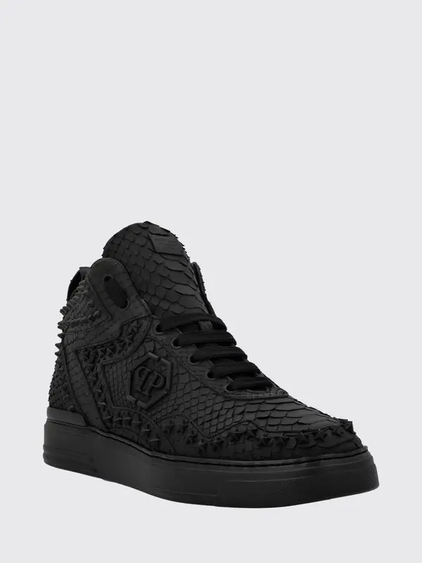 Philipp Plein Python Leather Sneakers With Star Studs - Black