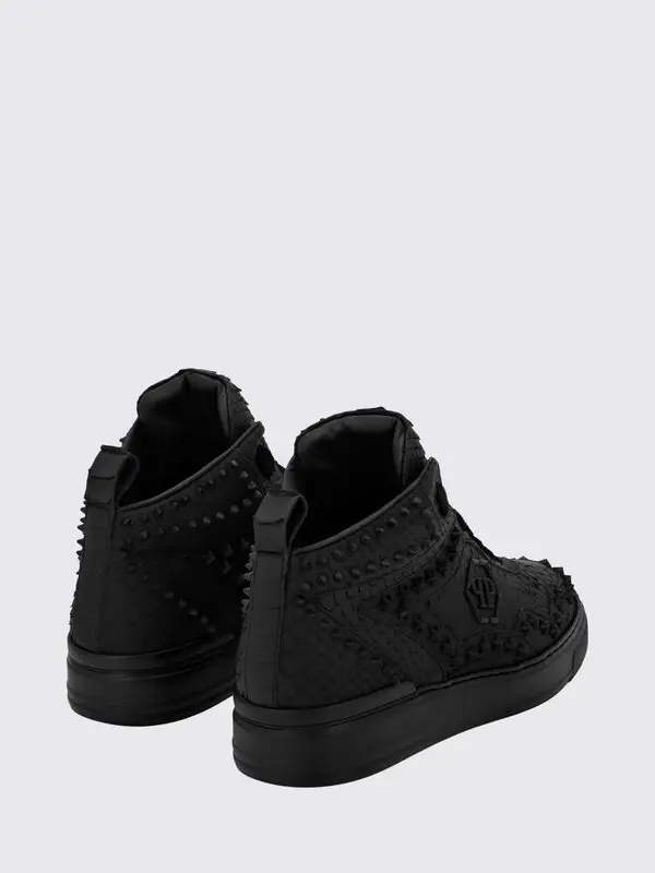 Philipp Plein Python Leather Sneakers With Star Studs - Black