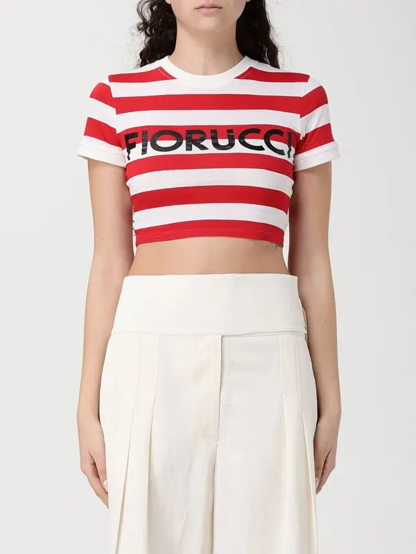 Fiorucci Striped Cotton Cropped T-shirt With Logo