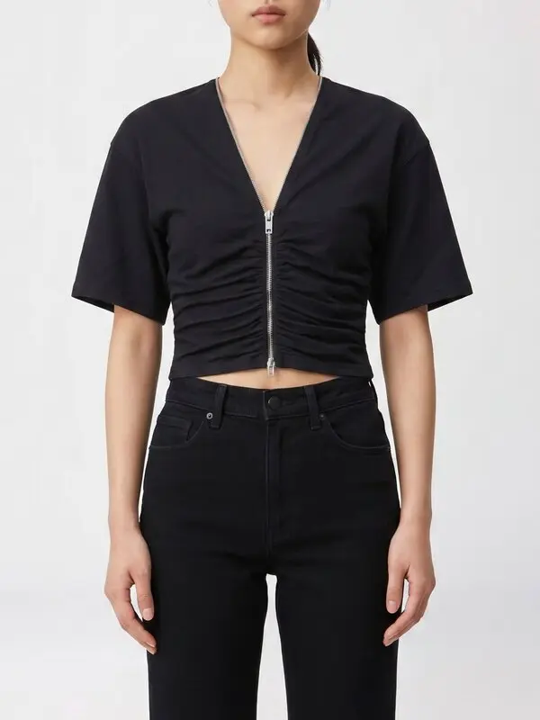 Alexander Wang Cropped Cotton Top With Ruched Waist
