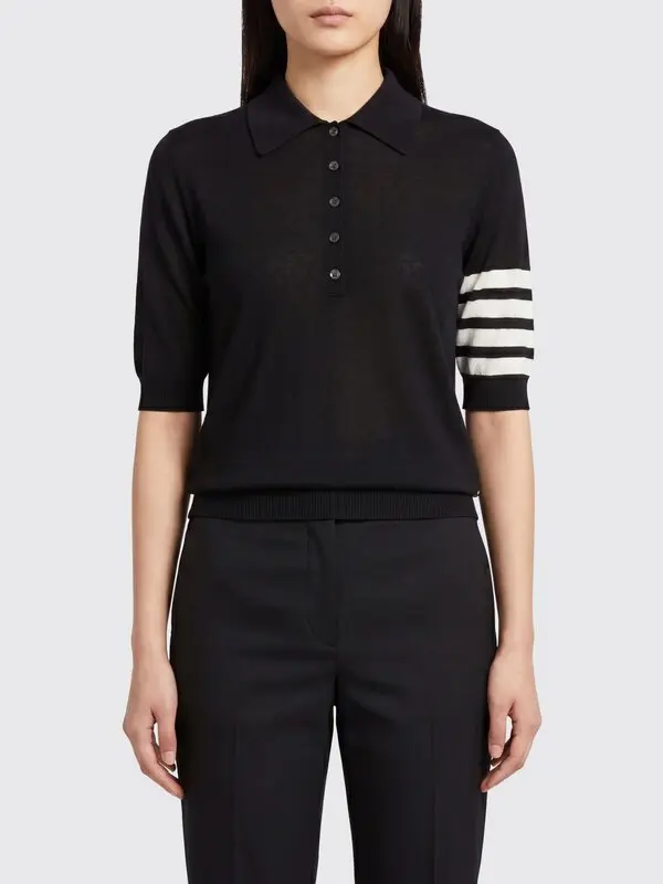 Thom Browne Slim Fit Knitted Polo Shirt In Virgin Wool With 4-bar Stripe - Blue