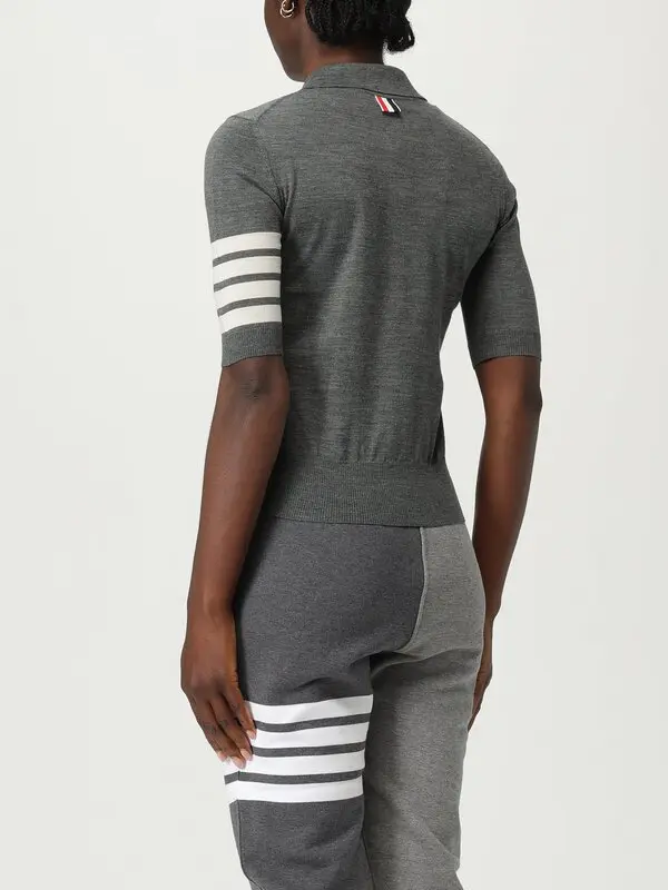Thom Browne Slim Fit Knitted Polo Shirt In Virgin Wool With 4-bar Stripe - Grey