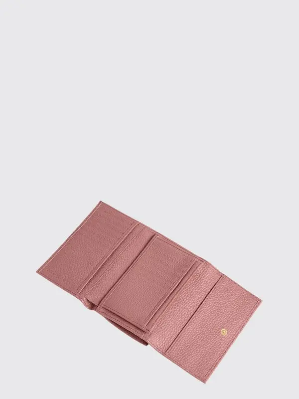 COCCINELLE Metallic Soft Tri-fold Grained Leather Wallet - Pink
