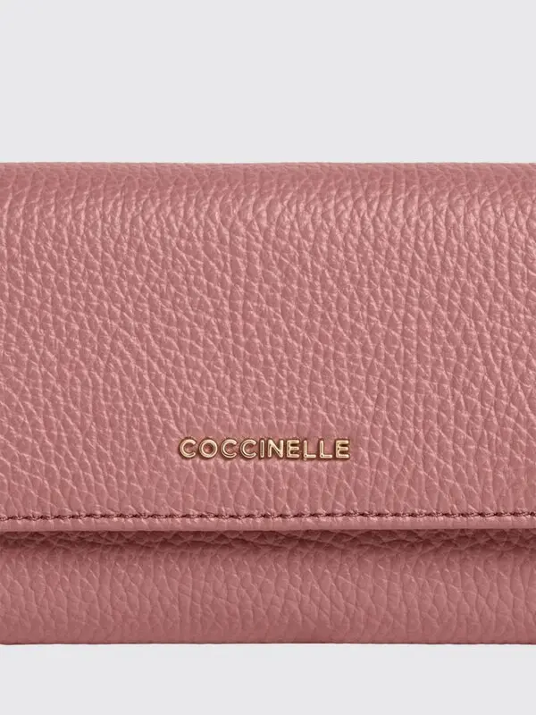COCCINELLE Metallic Soft Tri-fold Grained Leather Wallet - Pink