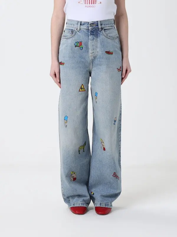 Fiorucci Printed Denim Wide Leg Jeans - Blue