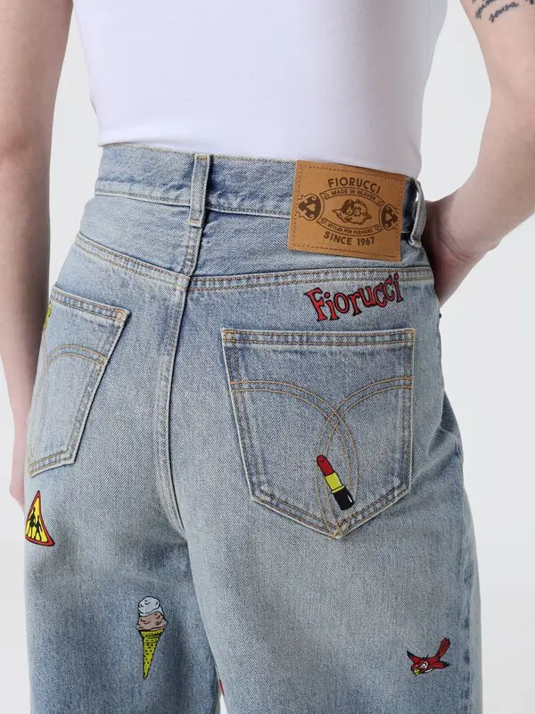 Fiorucci Printed Denim Wide Leg Jeans - Blue