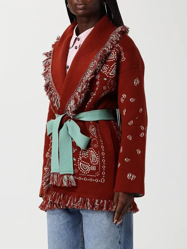 Alanui Jacquard Cardigan With Fringe And Belt - Brown