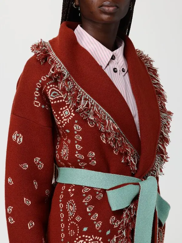 Alanui Jacquard Cardigan With Fringe And Belt - Brown