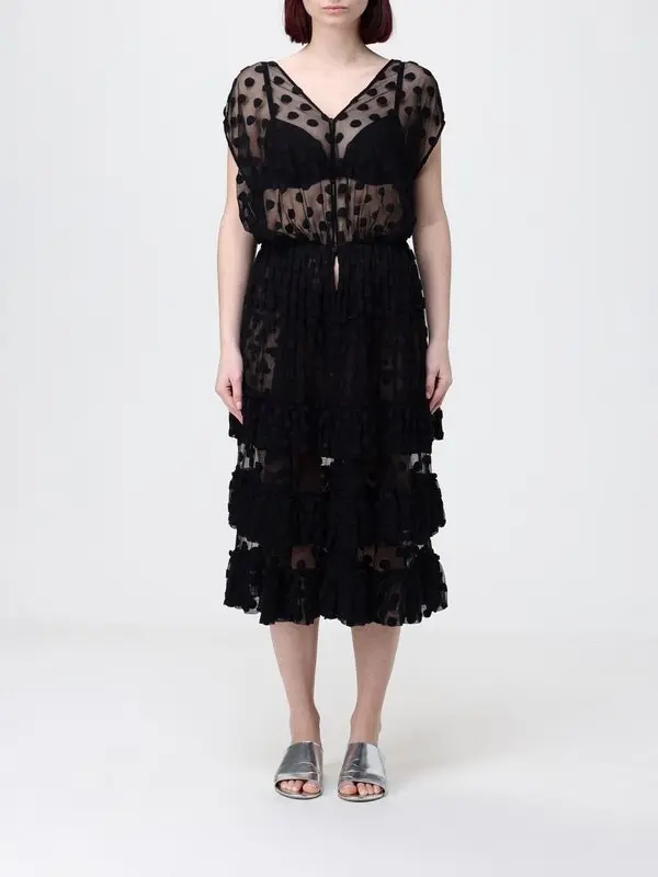 Dries Van Noten Polka Dot Cotton Blend Midi Dress