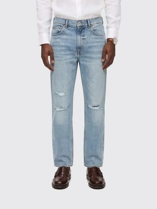 7 For All Mankind Straight Jeans In Distressed Denim