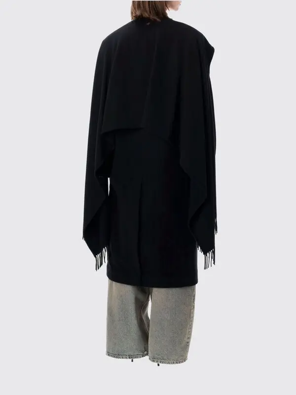 Attico Long Single-breasted Wool And Cashmere Coat With Fringes And Shawl Collar