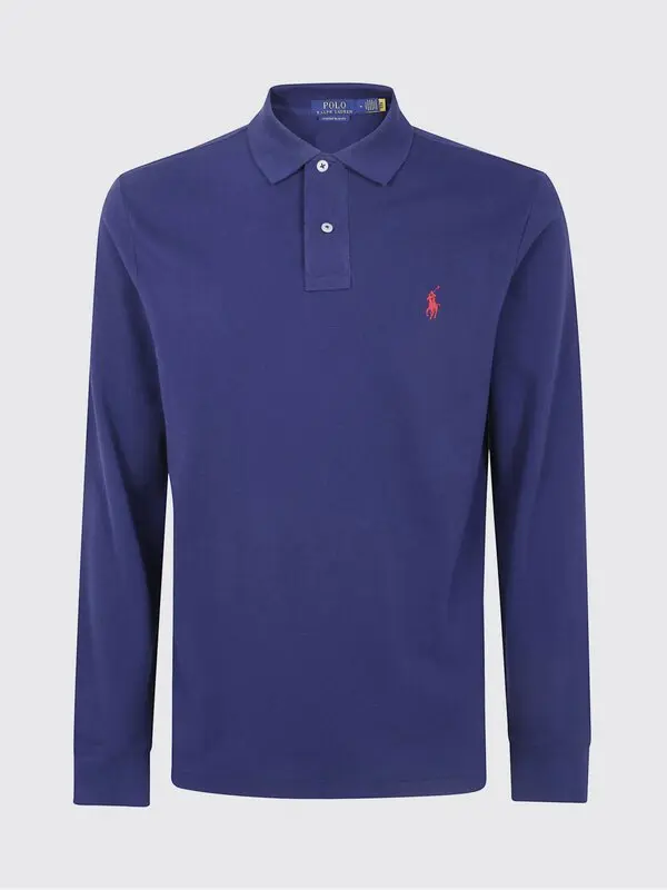 Polo Ralph Lauren Long-sleeved Slim Fit Cotton Polo Shirt - Blue
