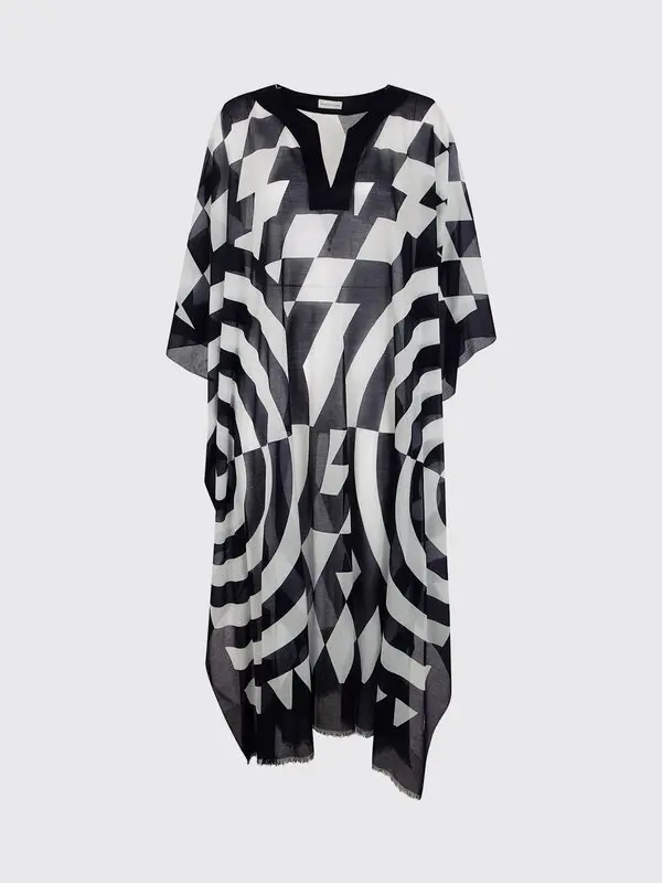 Dries Van Noten Cotton Kaftan Dress With Optical Print - Black