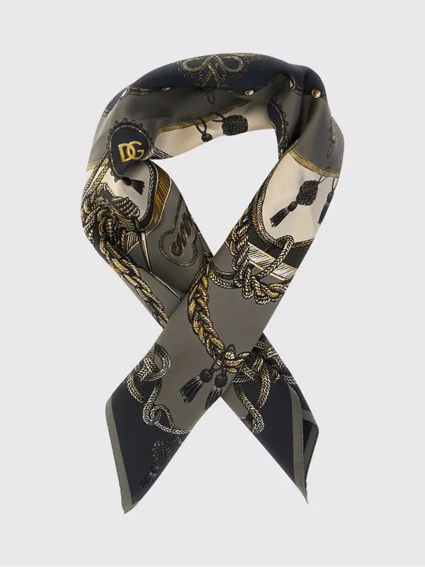 Dolce & Gabbana Graphic Print Silk Scarf With Contrast Logo - Grey