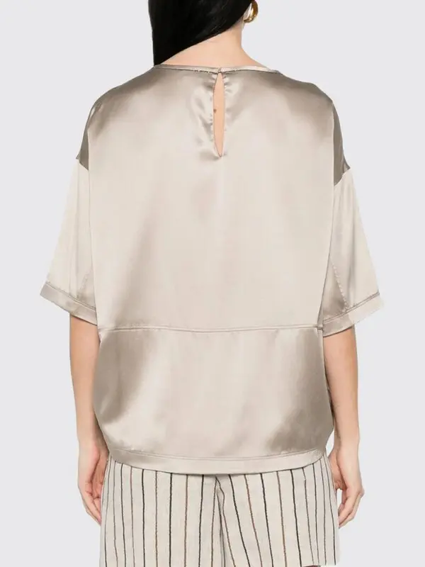 Brunello Cucinelli Silk Blend Short Sleeve Blouse - Nude