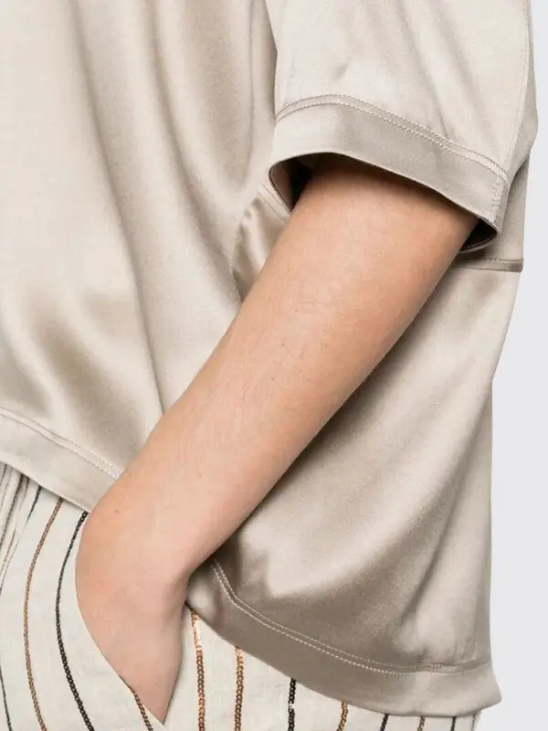 Brunello Cucinelli Silk Blend Short Sleeve Blouse - Nude