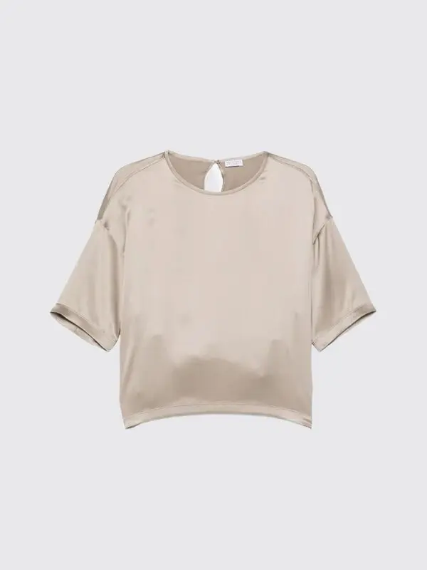 Brunello Cucinelli Silk Blend Short Sleeve Blouse - Nude