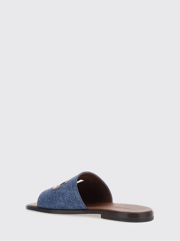 Dolce & Gabbana Dg Light Cotton Denim Slides With Dg Monogram