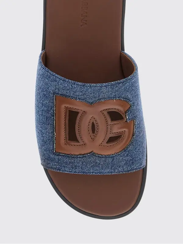 Dolce & Gabbana Dg Light Cotton Denim Slides With Dg Monogram