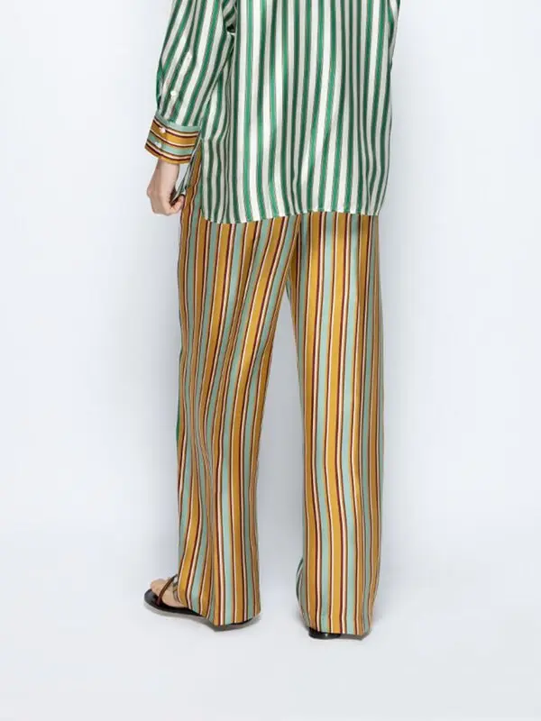PAULA Silk Twill Striped Trousers