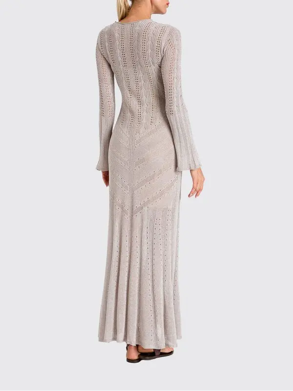 TWINSET Crochet Long Sleeve V-neck Dress - Beige