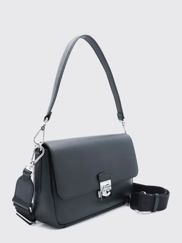 COCCINELLE C-me Lock Pebbled Leather Shoulder Bag With Buckle Closure - Black